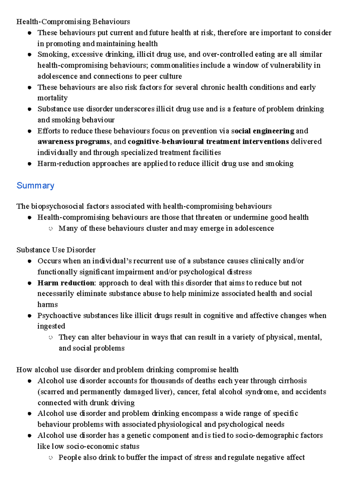 Psyc 3170 CH5 Health-Compromising Behaviours - Health-Compromising ...