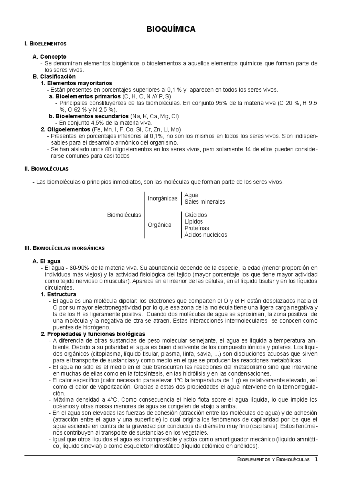 Bioelementos Orgánicos e Inorgánicos - BIOQUÍMICA I. BIOELEMENTOS A ...