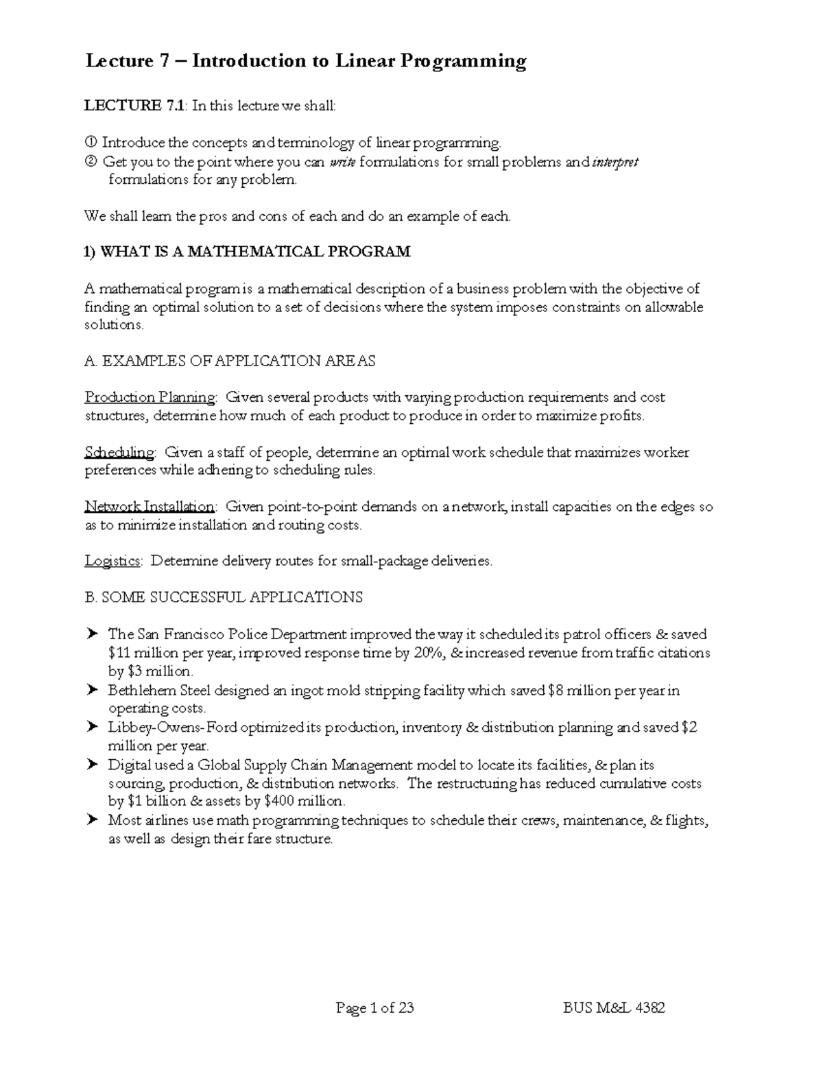 Logistics Analytics - Lecture 7 Notes - Lecture 7 Introduction to ...