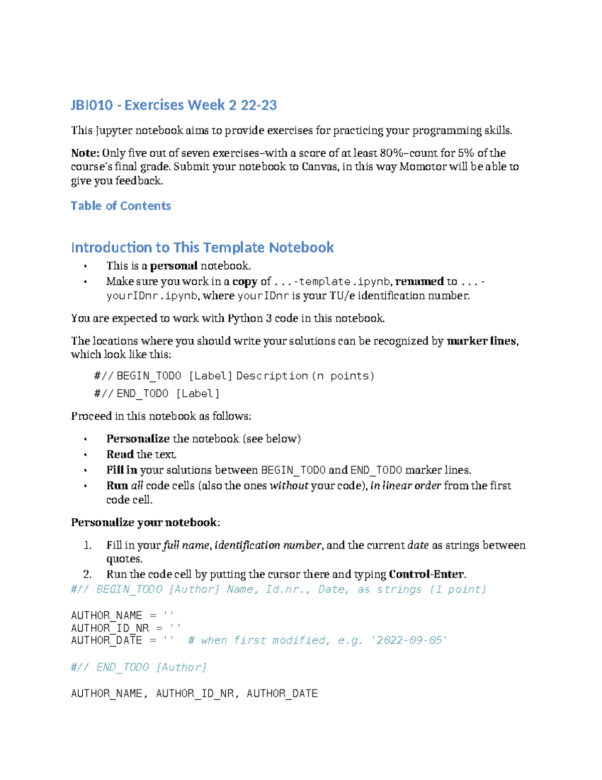 Vertopal - Exercises week 2 solved - JBI010 - Exercises Week 2 22- This ...