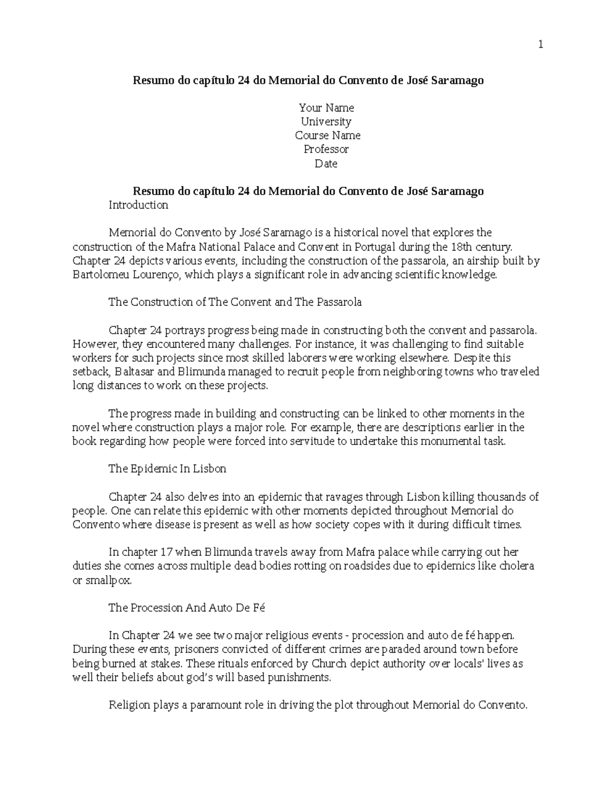 memorial do convento - 1 Resumo do capítulo 24 do Memorial do Convento ...