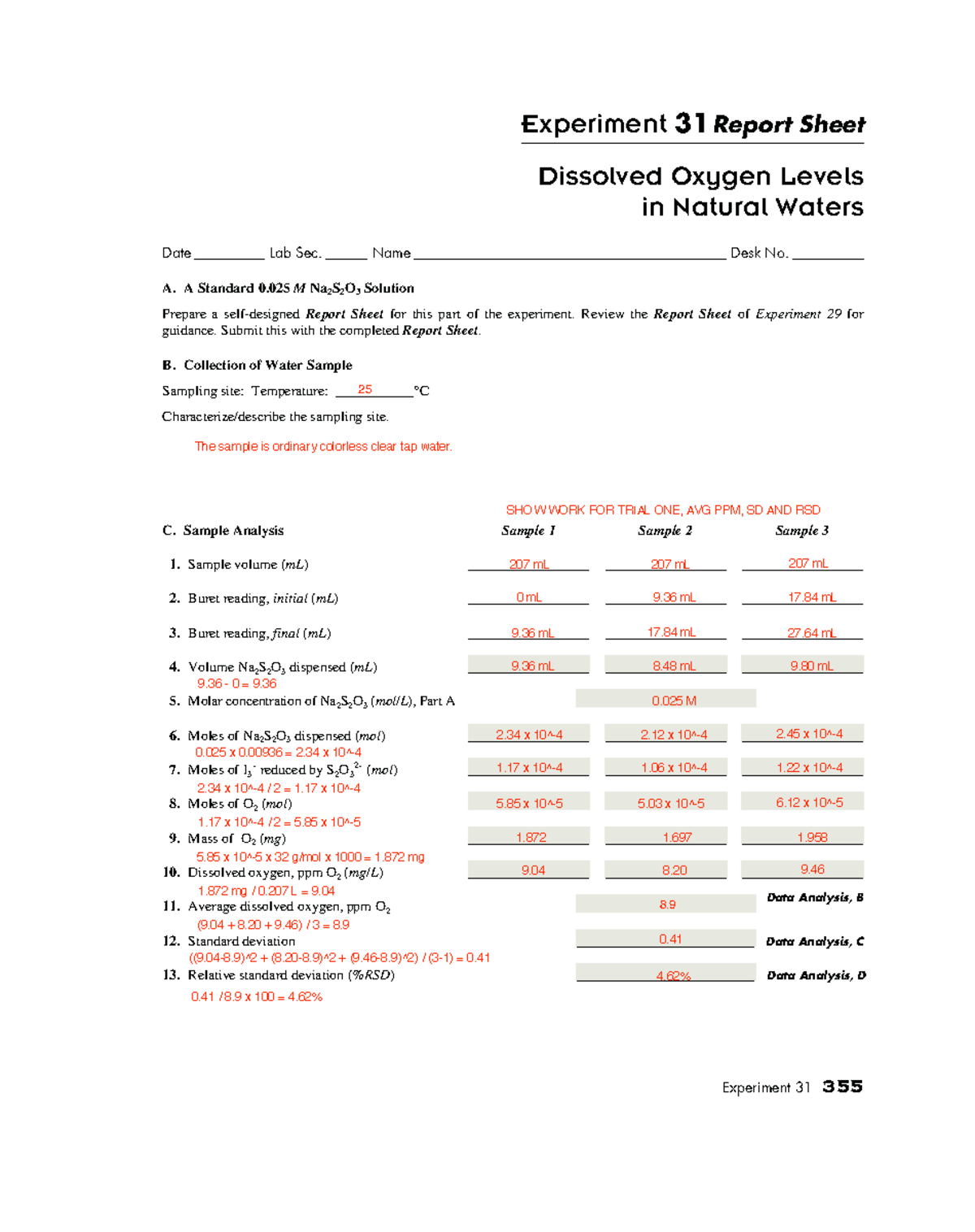 Exp 31 Post Lab - Experiment 31 Post Lab for CHEM027: Includes ...