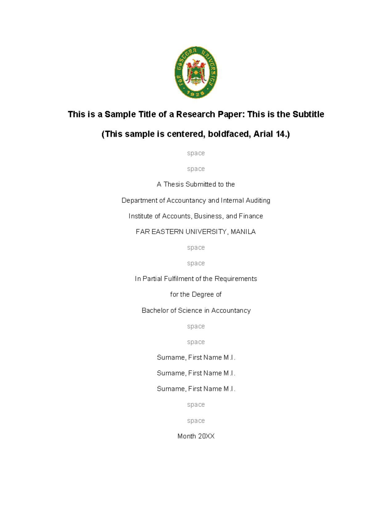 2023 Sample Thesis Format - This is a Sample Title of a Research Paper ...