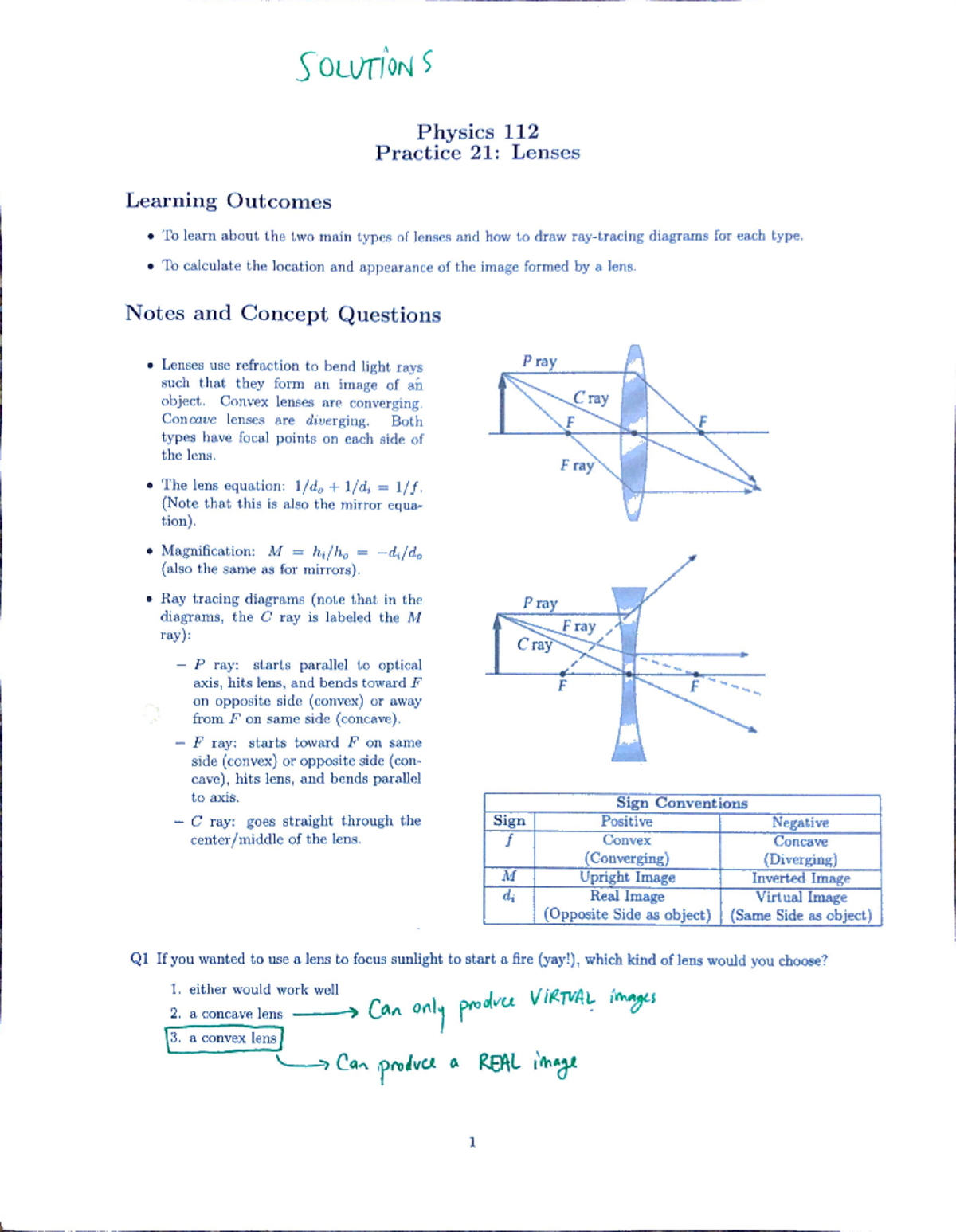 Lenses Practice - PHY 112 - Studocu
