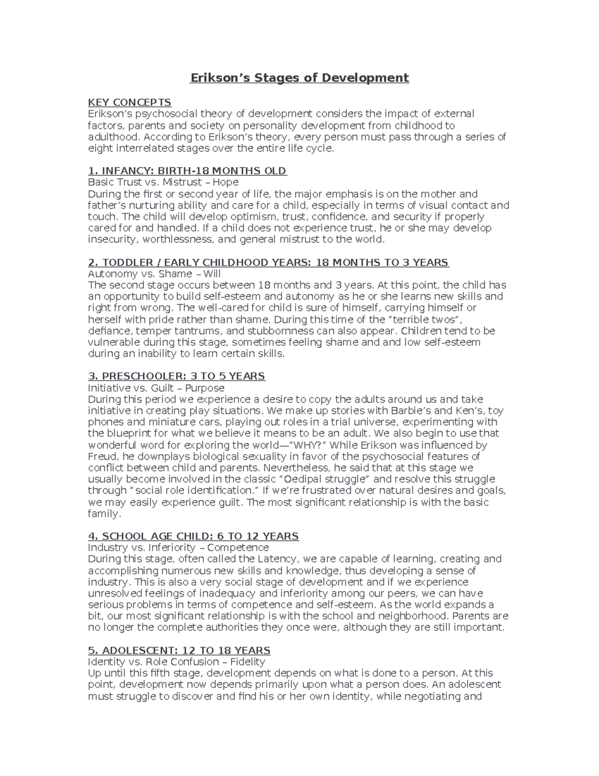 Erikson Piagets Stages of Development - Erikson’s Stages of Development ...