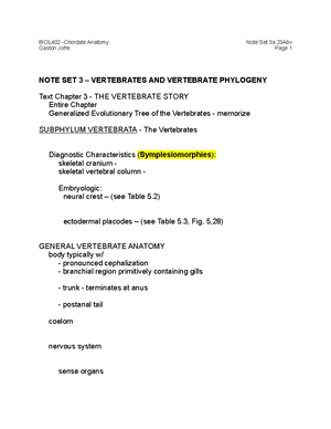 Comparative anatomy notes - BIOL 301 -·- ' - . ~ I'. - ,_ J - . -~ 4 l ...