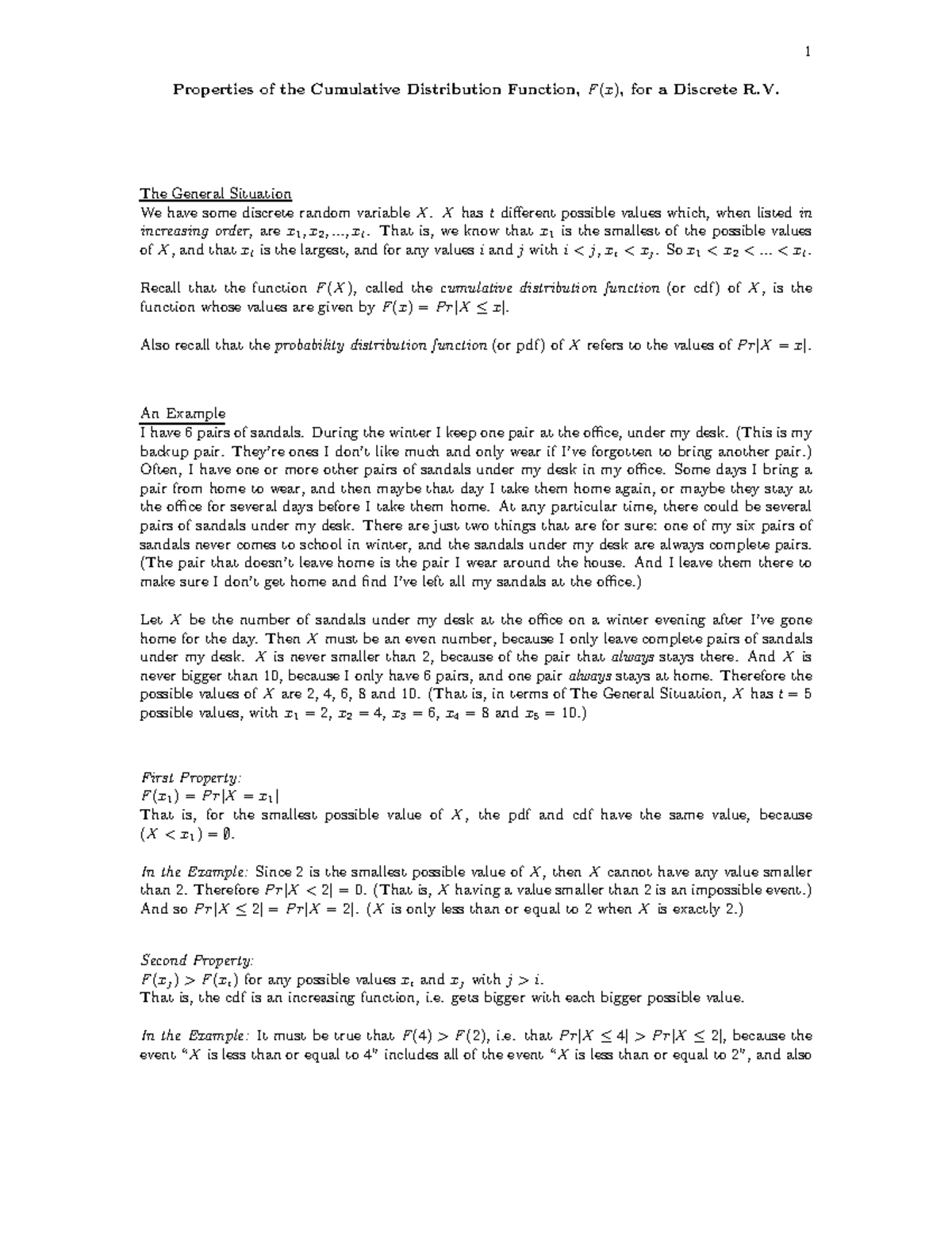 Properties of Cumulative Distribution Function Description - Properties ...
