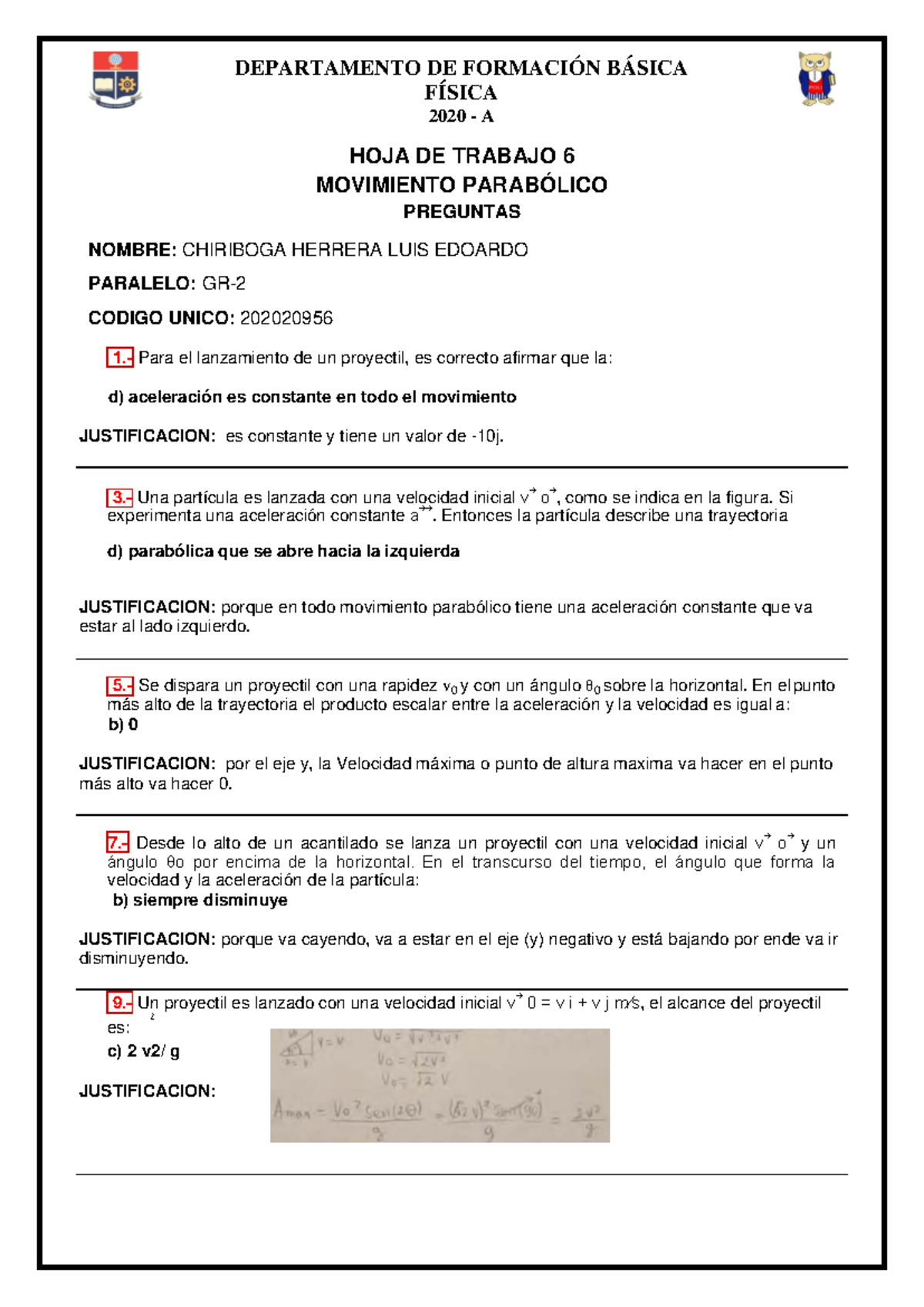 Chiriboga LUIS. GR-02. HOJA #06. Lanzamiento DE Proyectil ...