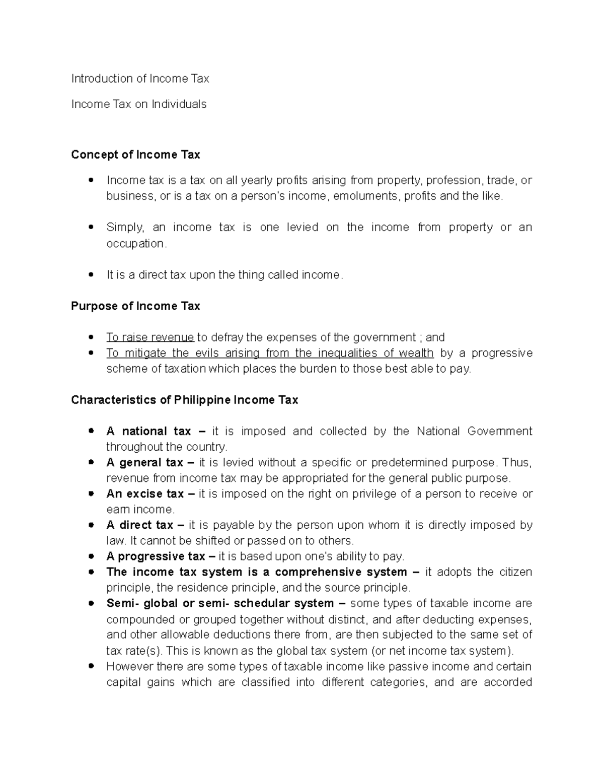 Income Taxation ON Individuals - Introduction of Income Tax Income Tax ...