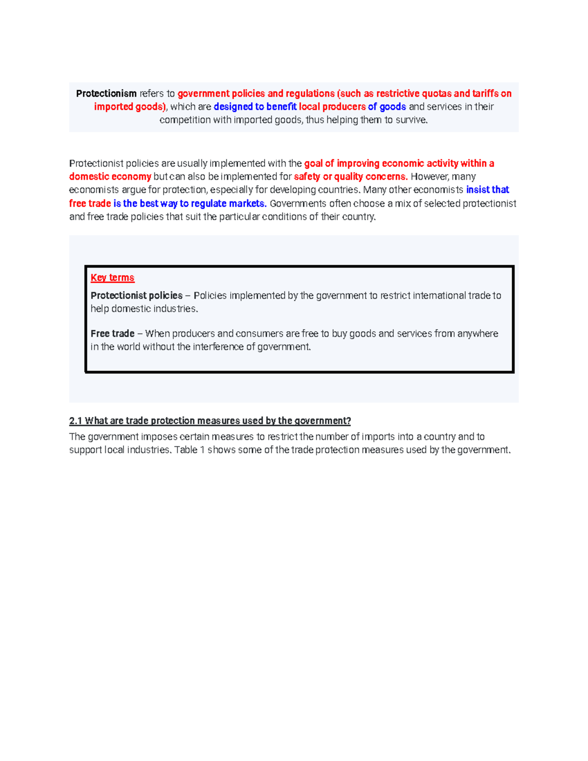 Economics Protectionism Notes - Protectionism refers to government ...