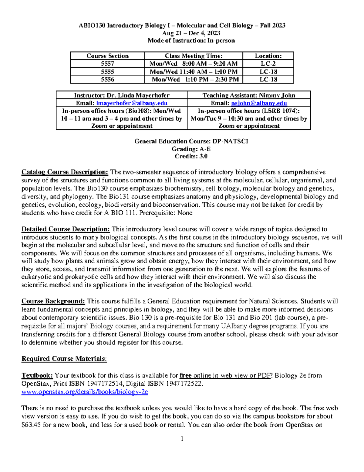 ABIO130 Fall 2023 - Introductory Biology Syllabus 8-9-23 version - ABIO ...