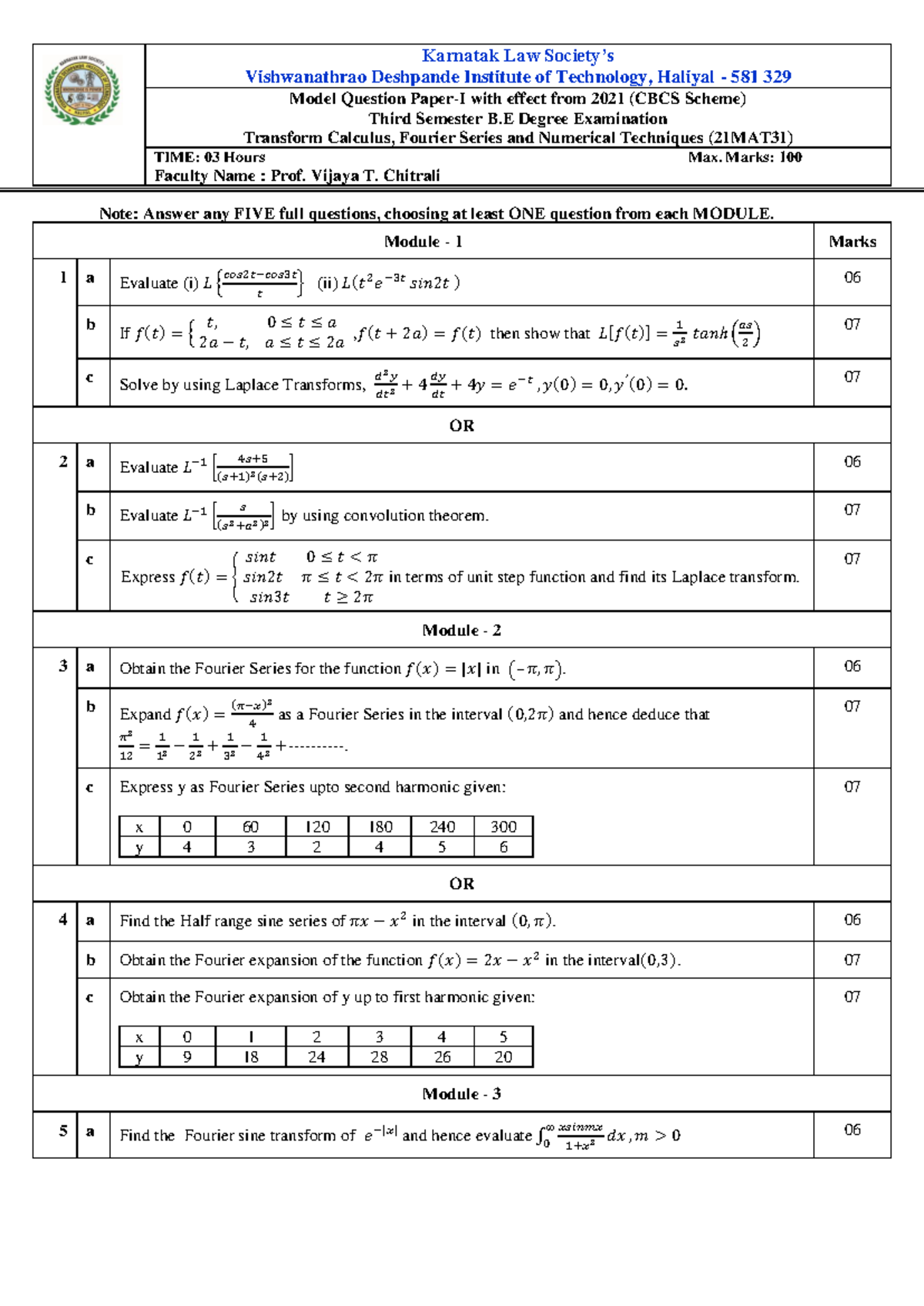 VTC 18MAT31 QP-Scheme-1 - Karnatak Law Society’s Vishwanathrao Deshpande Institute of Technology ...