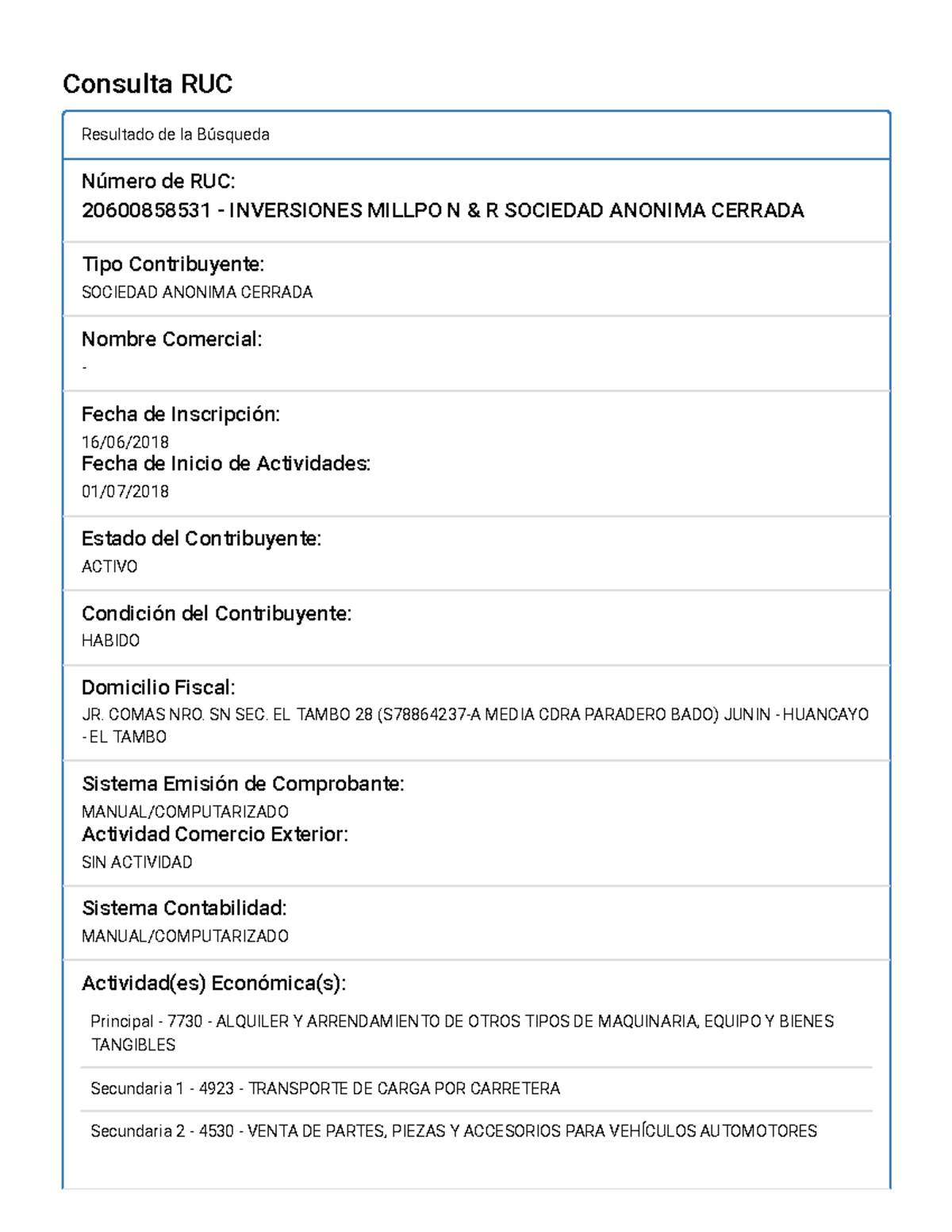 Sunat - Consulta RUC - ... - Consulta RUC Resultado de la Búsqueda ...