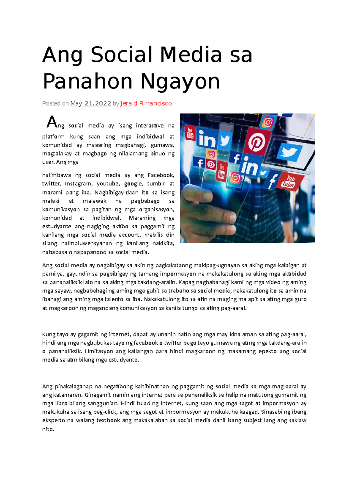 Ang social media ay isang interactive na platform kung saan ang mga ...