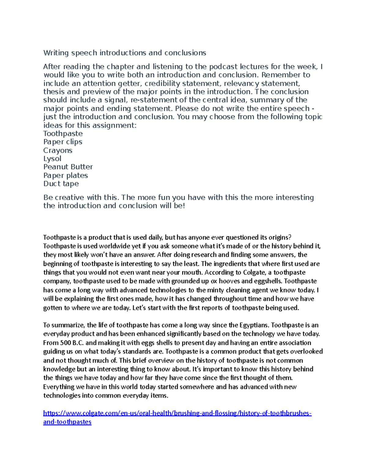 Assign. 3 - Writing speech introductions and conclusions After reading ...