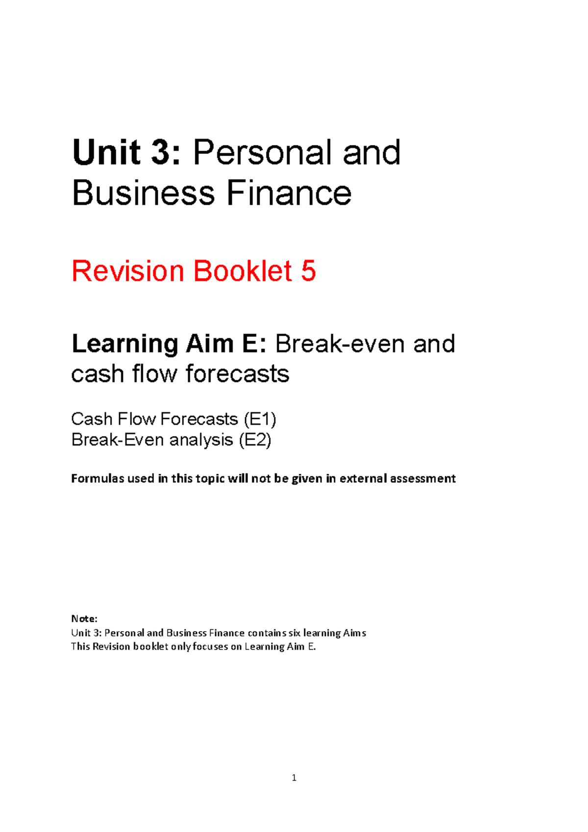 Unit 3 Finance Revision Learning Aim E BTEC L3 - Unit 3: Personal and ...