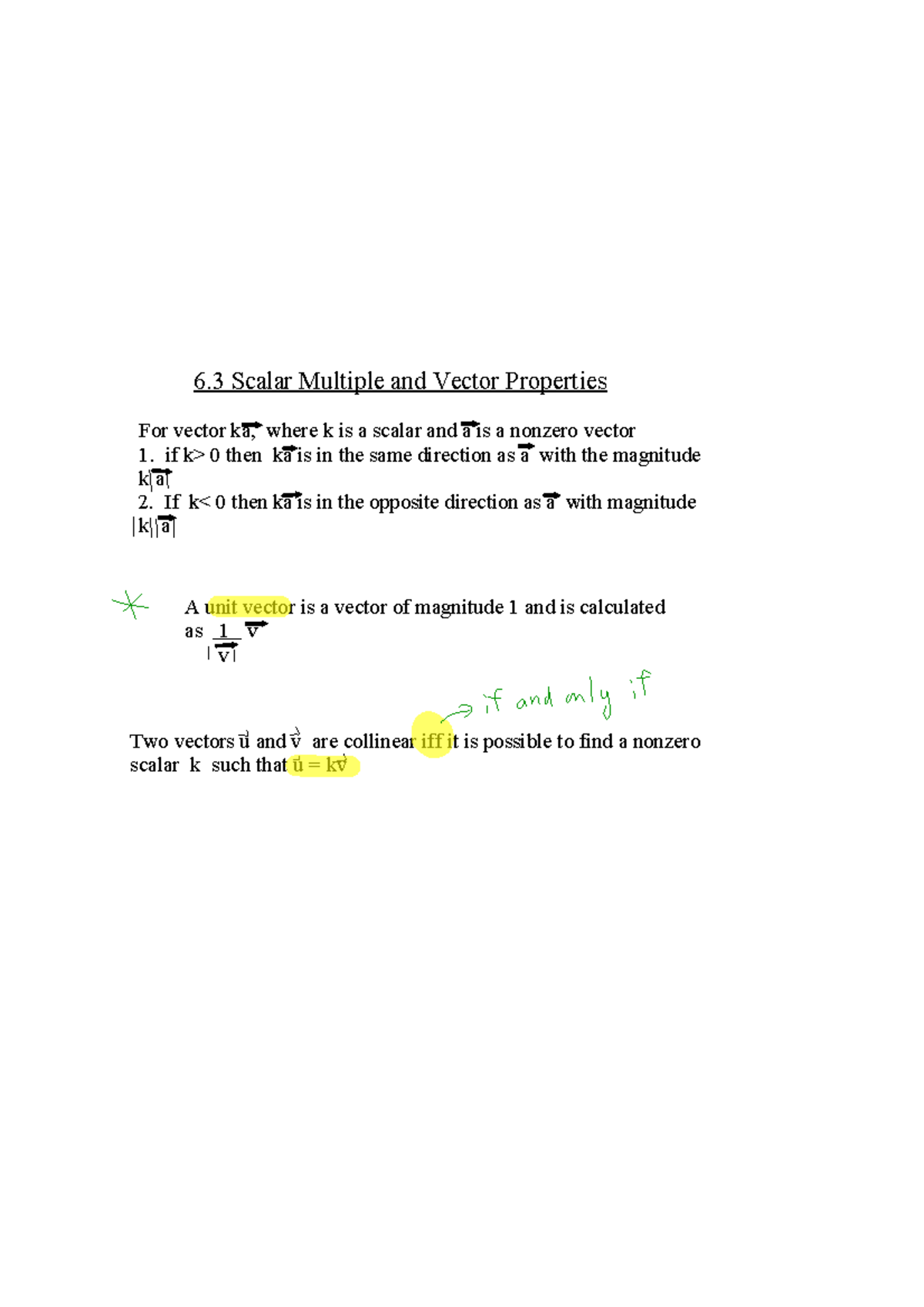 6.3-6.4 mult of vector by scalar-properties - 6 Scalar Multiple and Vector Properties - Studocu