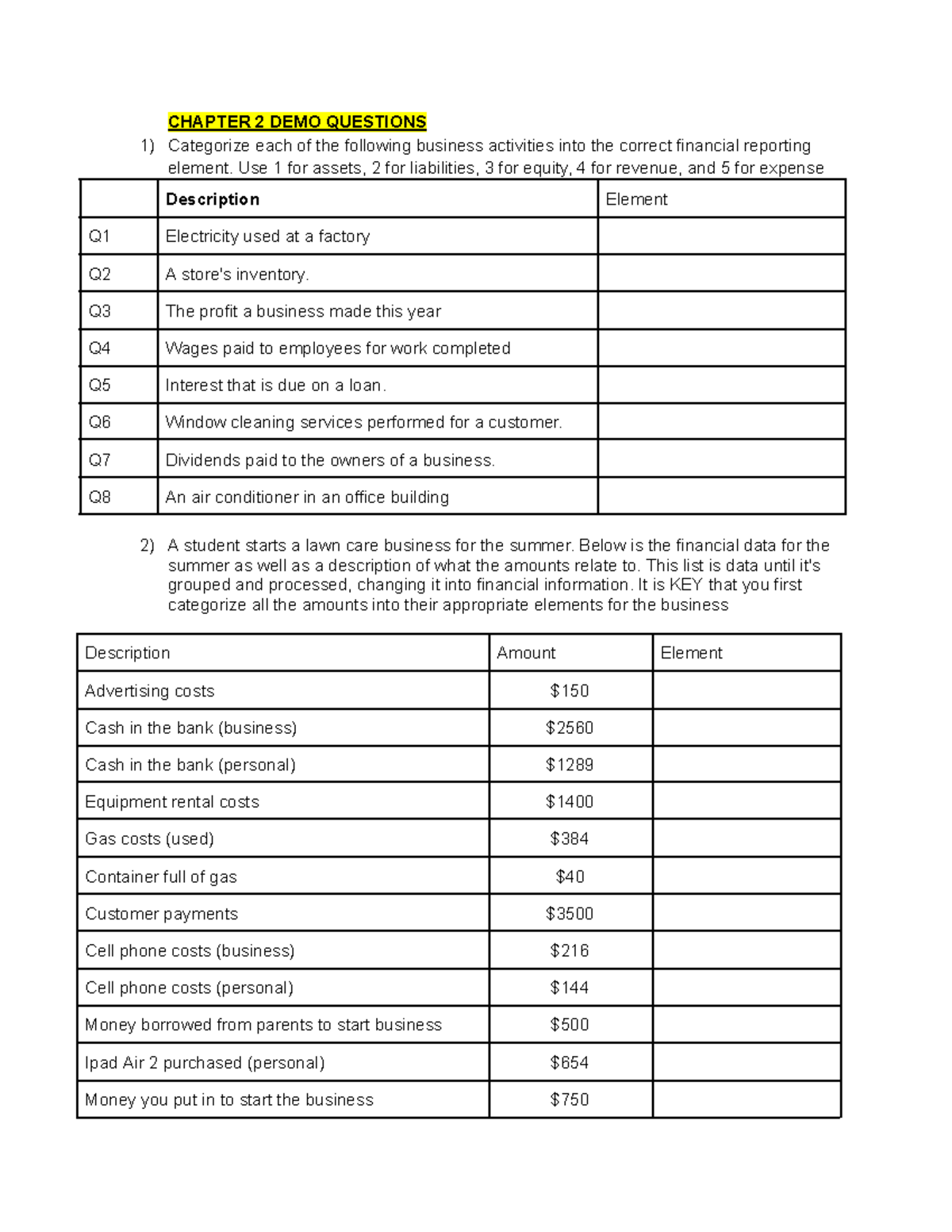 ACC100-Chapter 2 Demo questions - CHAPTER 2 DEMO QUESTIONS 1 ...