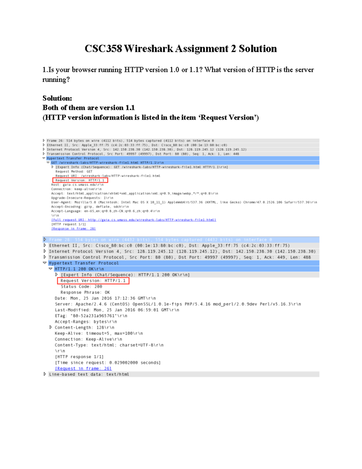 Assignment 2w Sol - This is related to networking - CSC358 Wireshark Assignment 2 Solution 1 ...