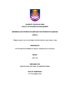 Coverpage uitm report writing format - Reference and Information ...