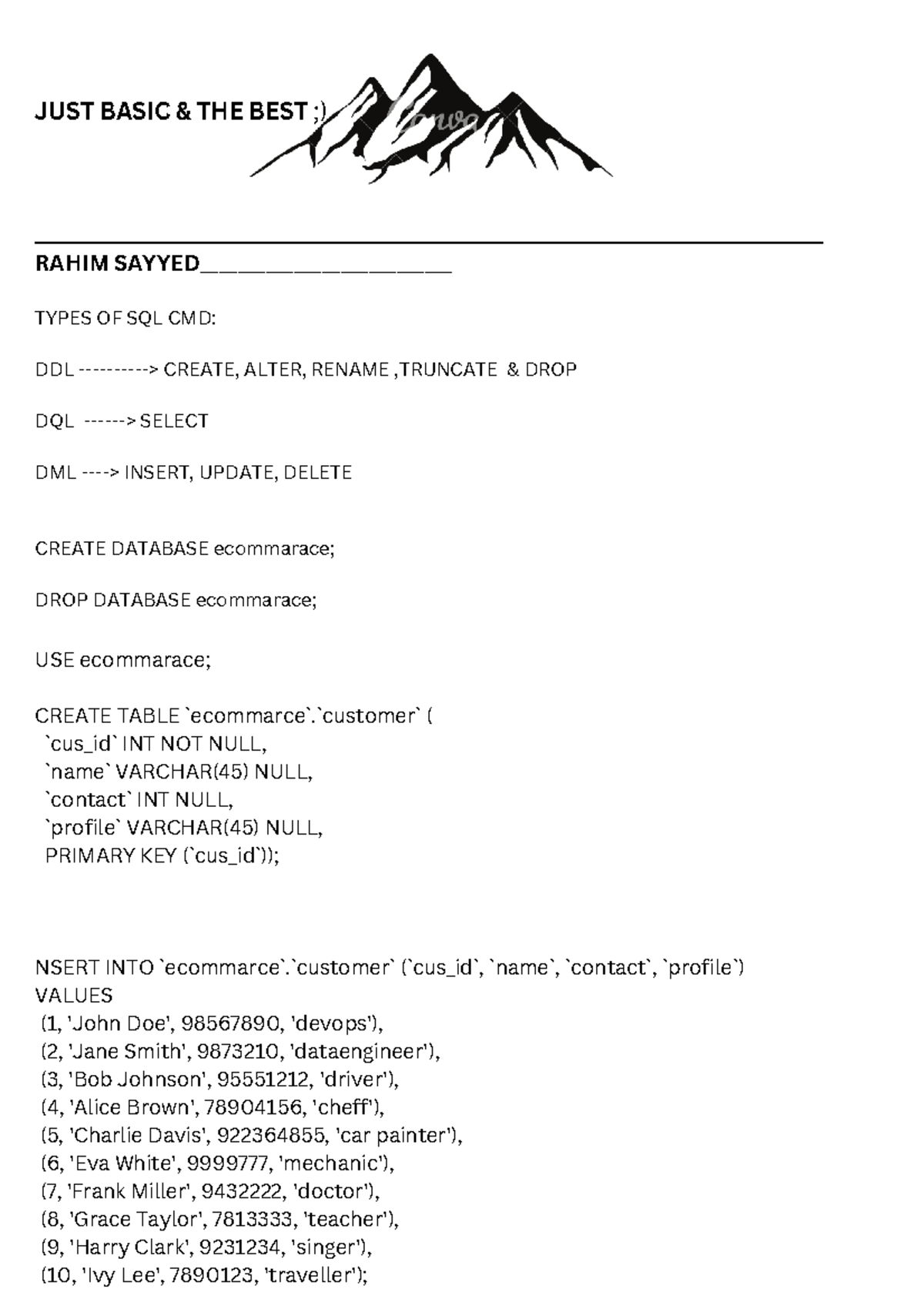 Types OF SQL CMD - JUST BASIC & THE BEST ;) - Studocu