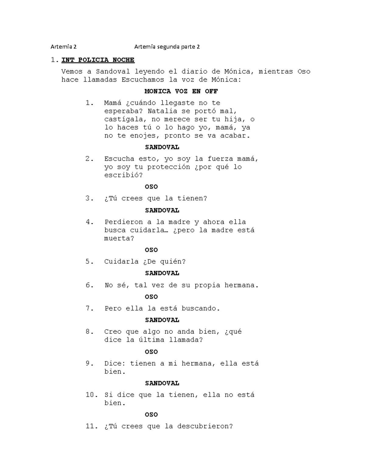 Artemis 2 - ejemplo de guion de cine para alumnos de actuacion nivel ...