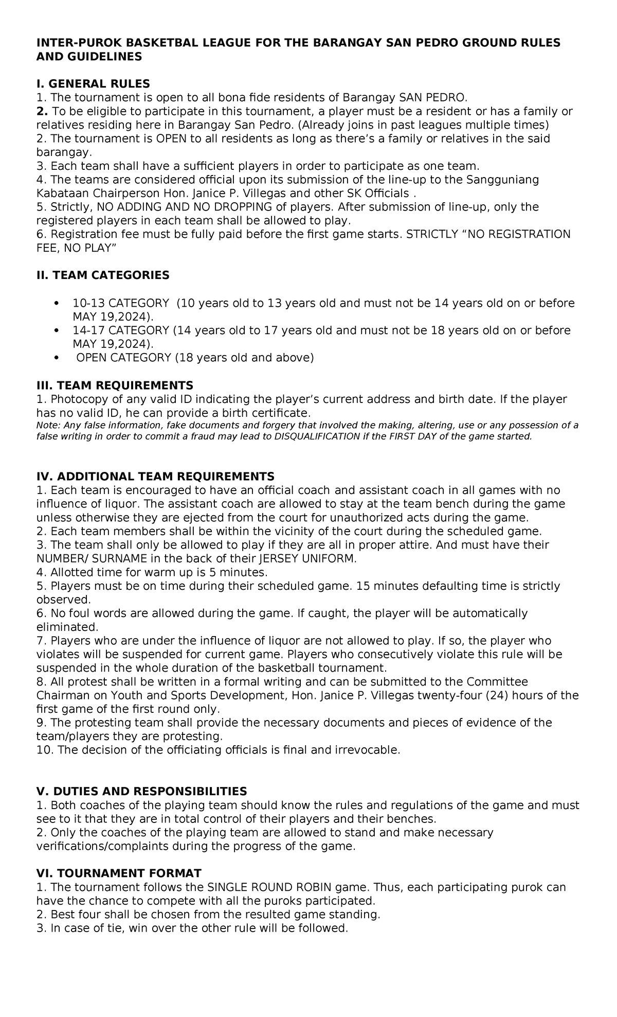 Rulesssss - INTER-PUROK BASKETBAL LEAGUE FOR THE BARANGAY SAN PEDRO ...