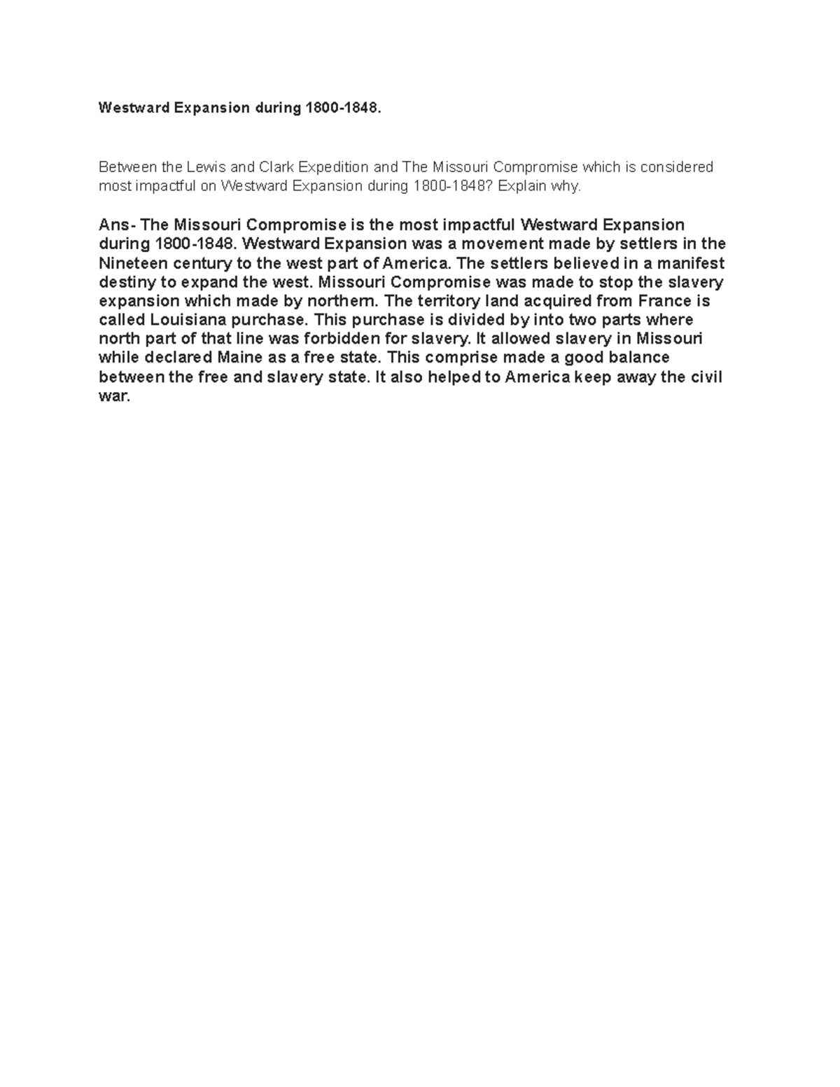 Westward Expansion during 1800-1848 - Between the Lewis and Clark ...