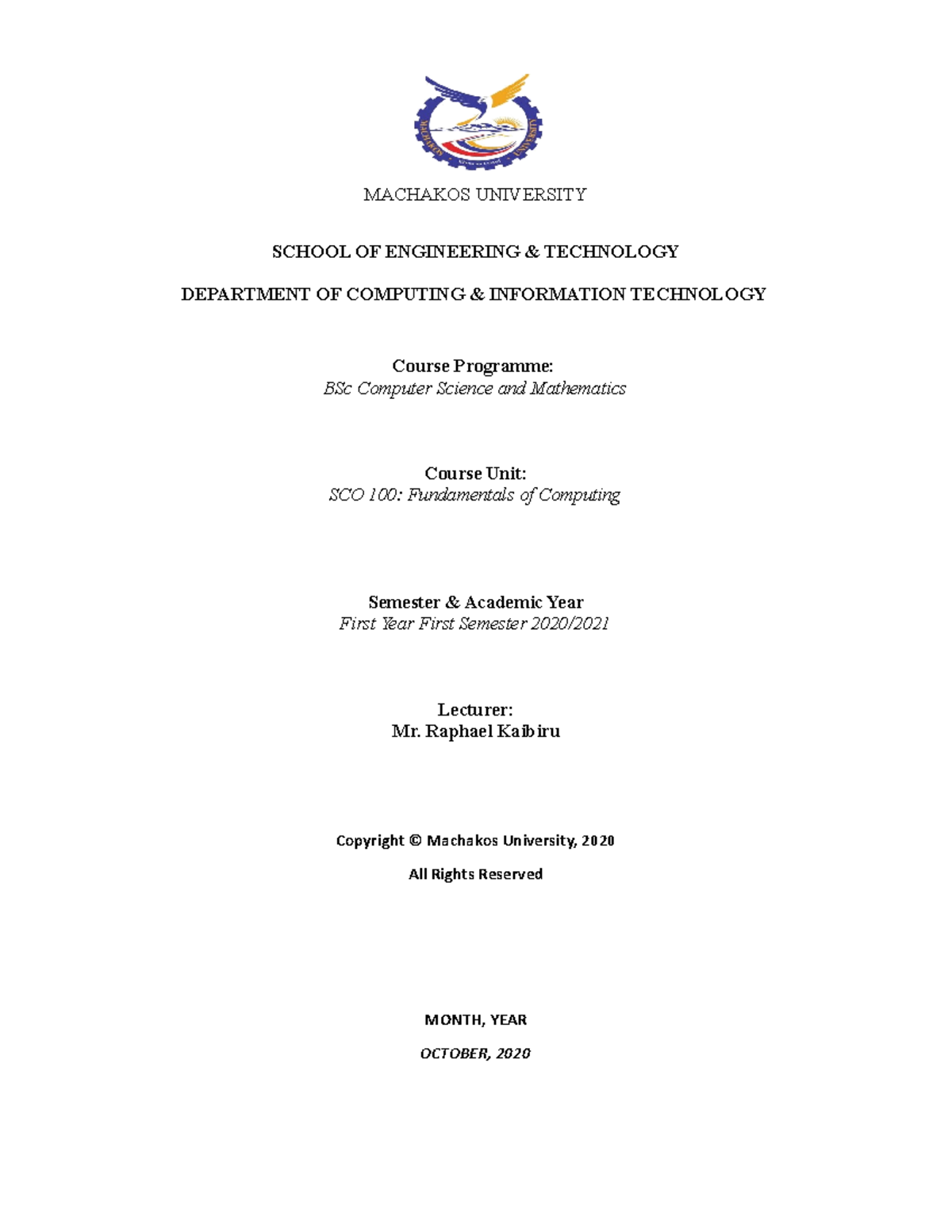 Lecture 4 E-Notes The CPU - MACHAKOS UNIVERSITY SCHOOL OF ENGINEERING ...