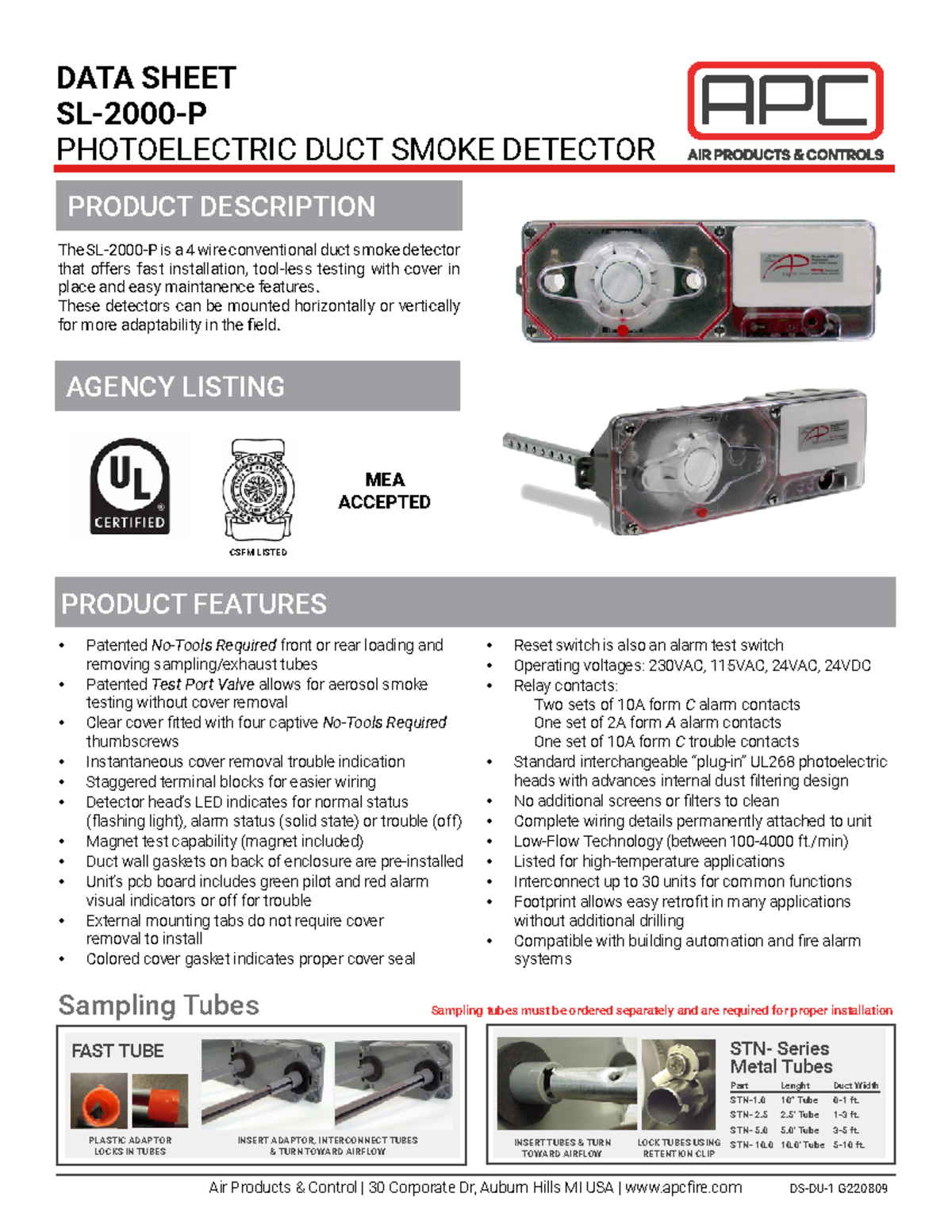 SL2000-Duct-Smoke-Detector Data Sheet - Air Products & Control | 30 ...