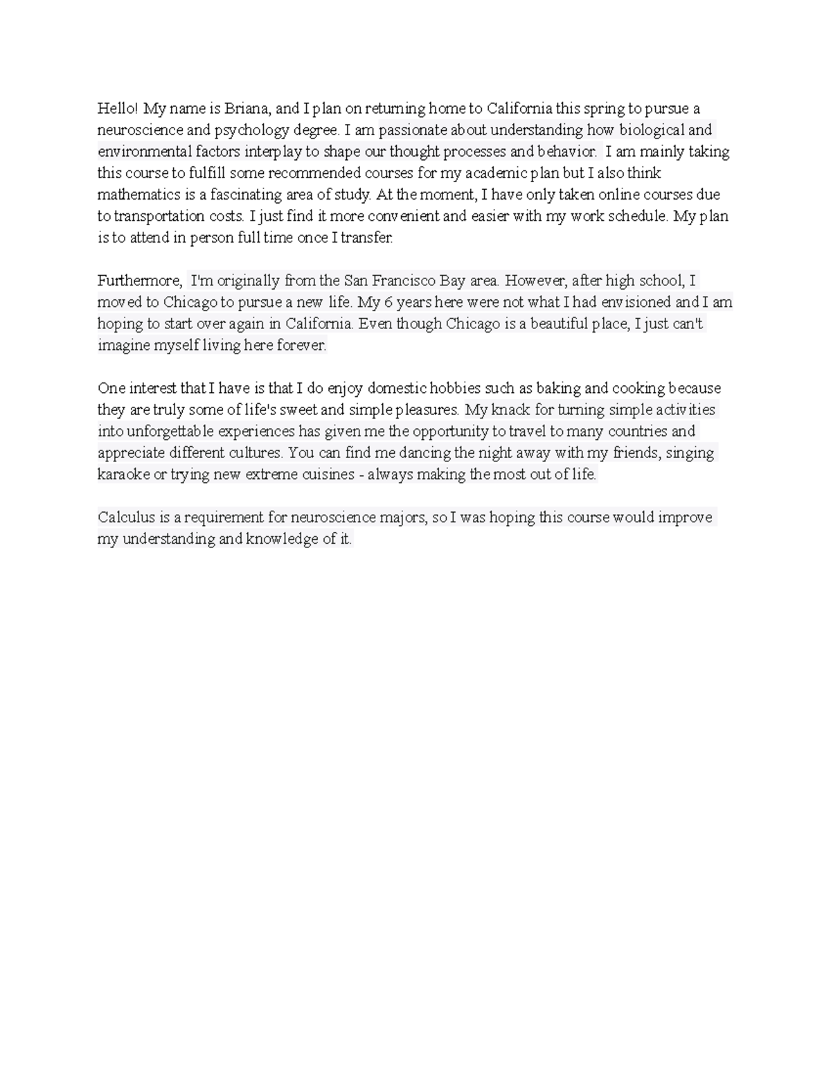 Math 207 Introduction Discussion Board - Hello! My name is Briana, and ...