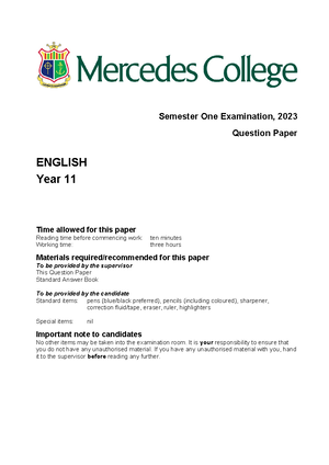 English ATAR - Grade: 11 - Western Australian Certificate of Education ...
