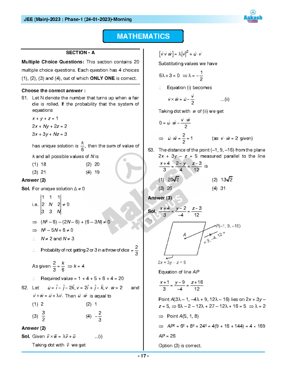 JEE Main-Maths - Notes - MATHEMATICS SECTION - A Multiple Choice ...