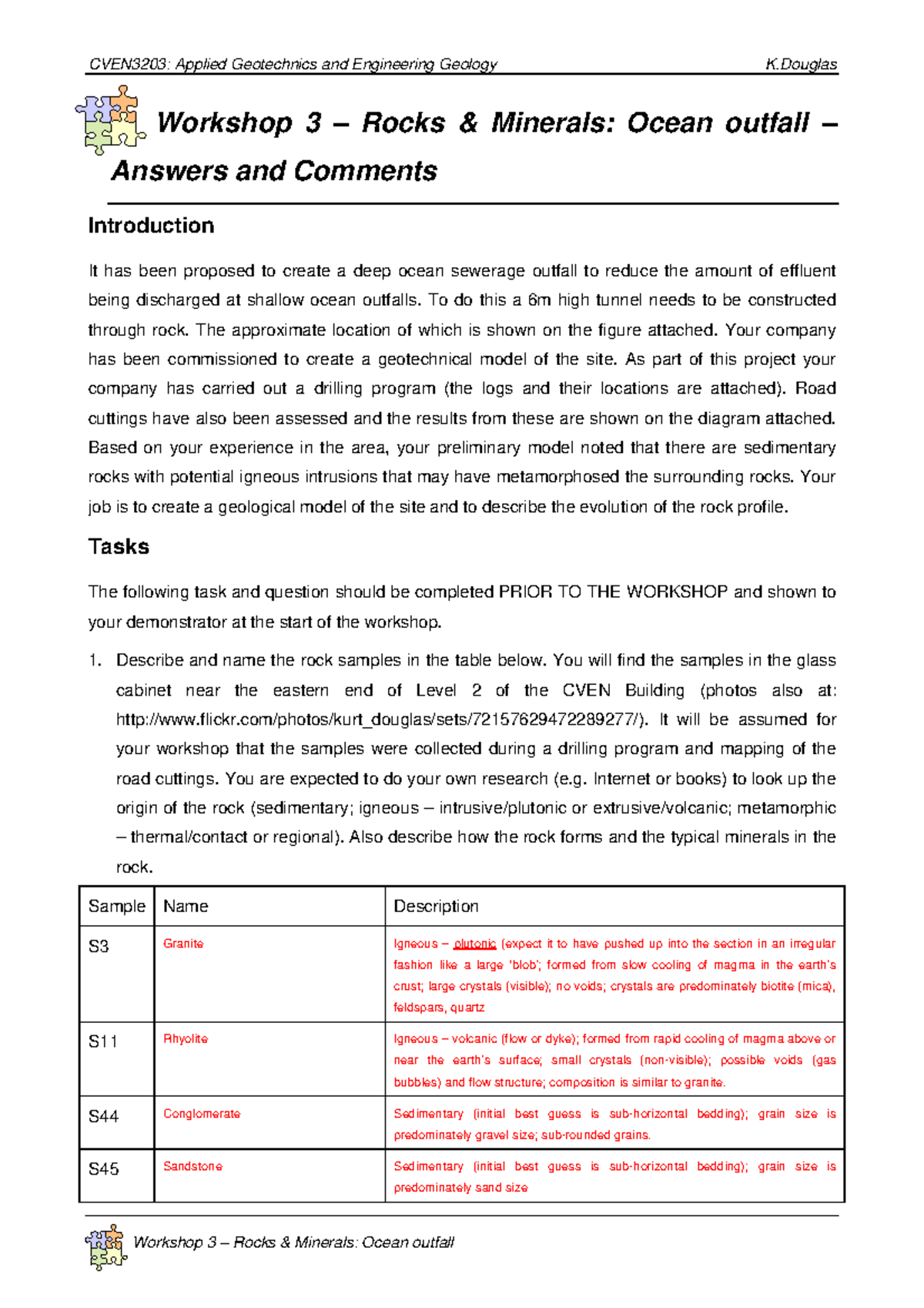 2018 Workshop 3 - Rock description - ocean outfall - answers and ...