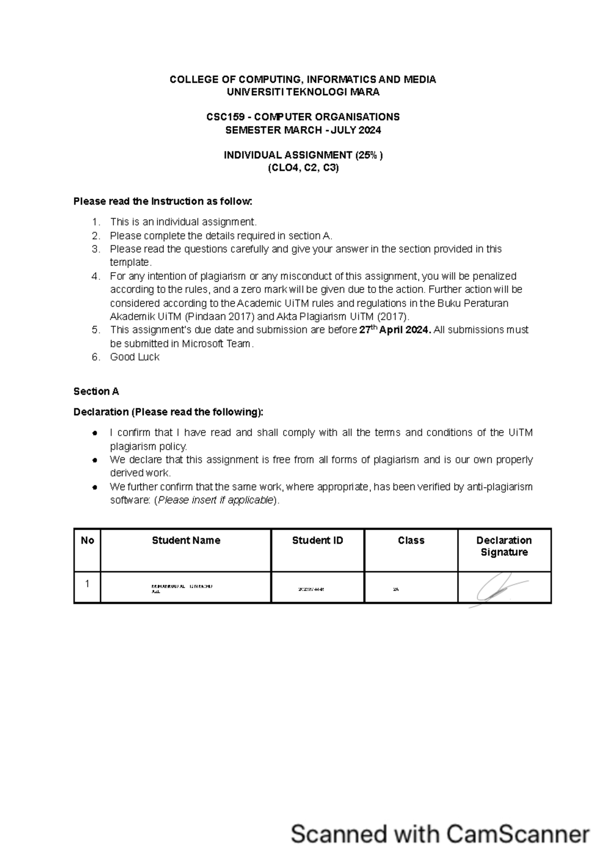 Individual Assignment CSC159 Answers Ali - COLLEGE OF COMPUTING, INFORMATICS AND MEDIA ...