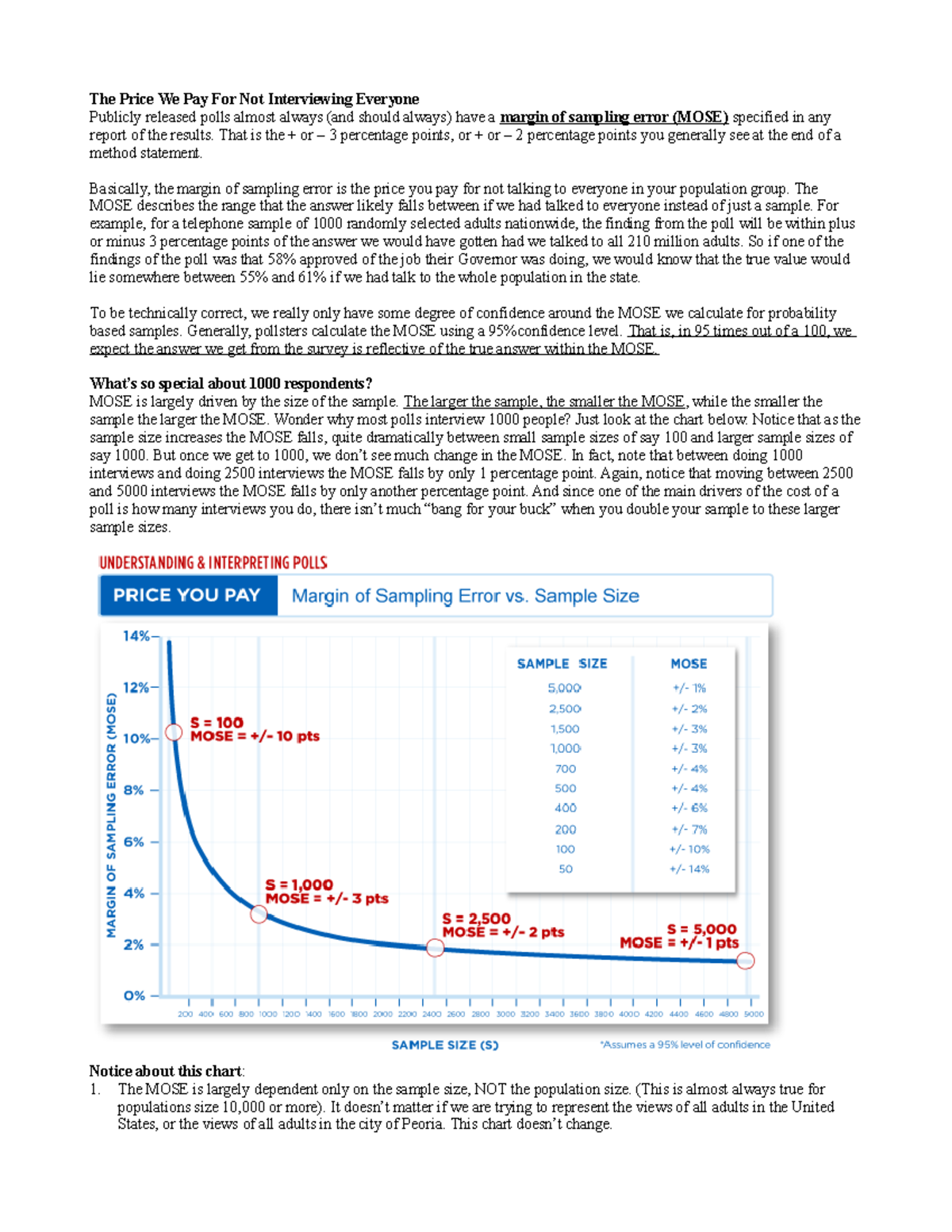 Sampling Error Handout - The Price We Pay For Not Interviewing Everyone ...