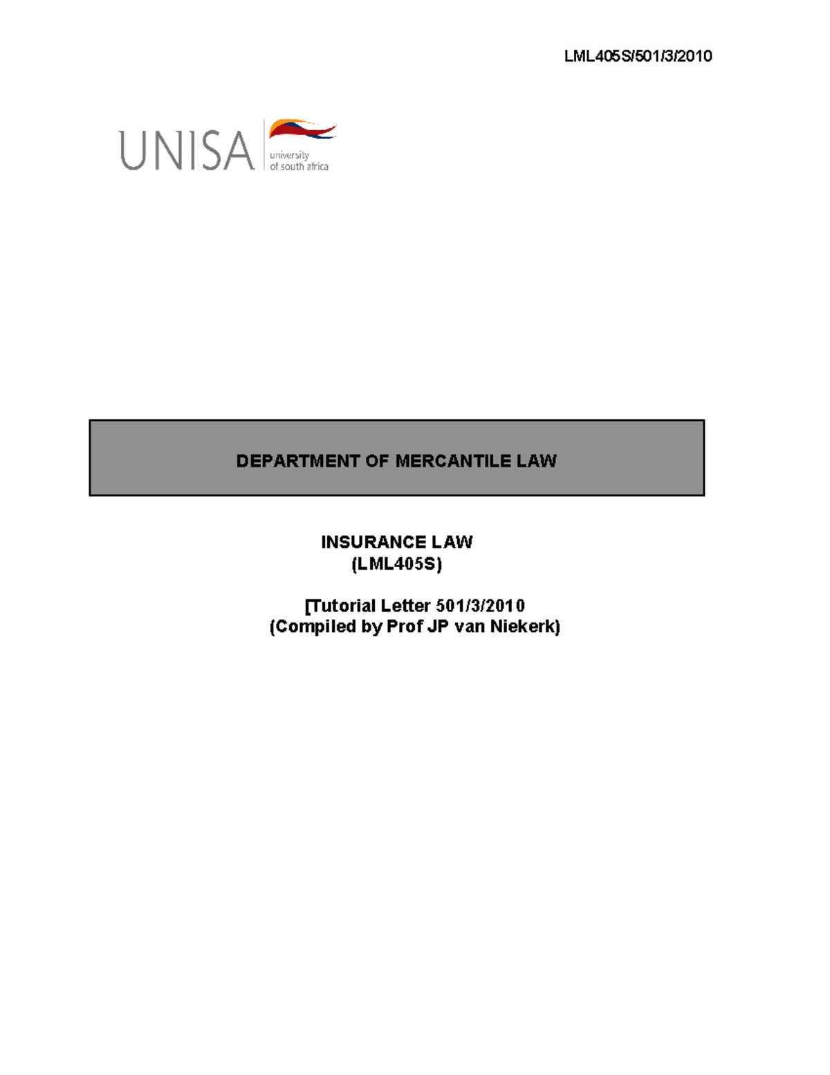Insurance-law - Lecture notes made simple - LML405S/501/3/ DEPARTMENT ...