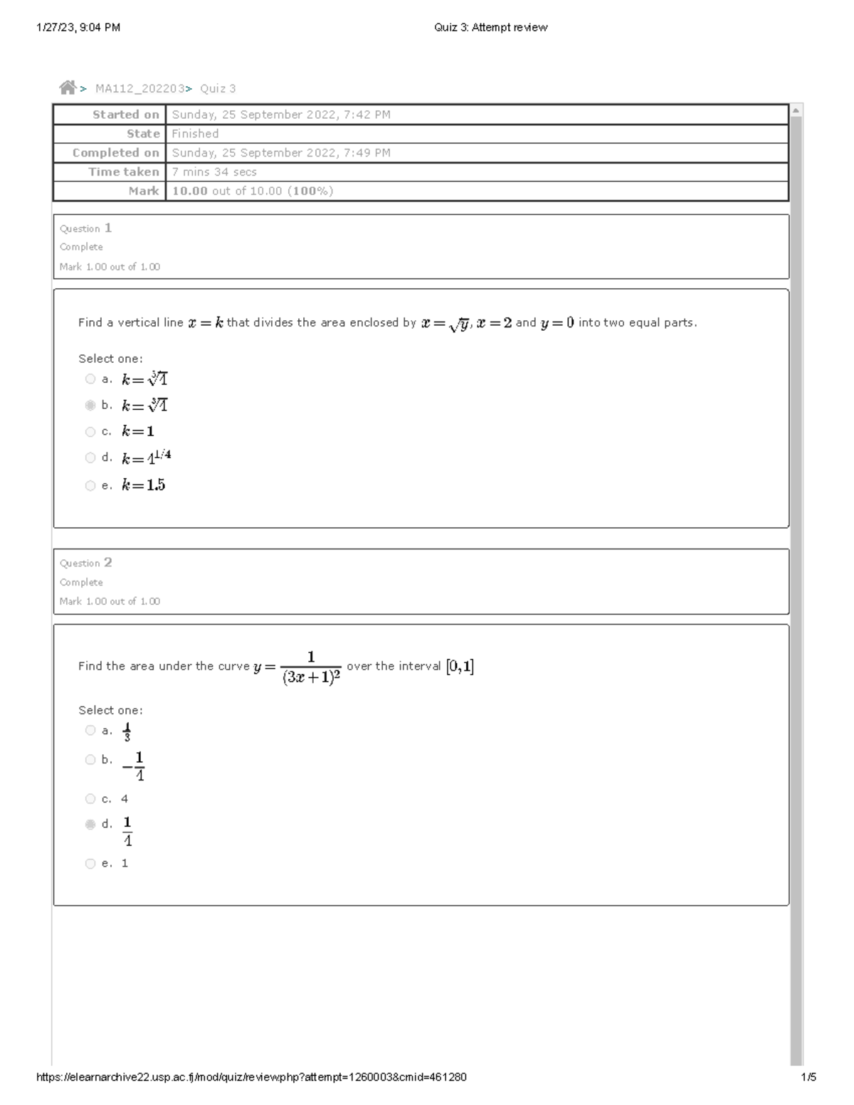 Quiz 3 Attempt review - MA quiz - Started on Sunday, 25 September 2022 ...