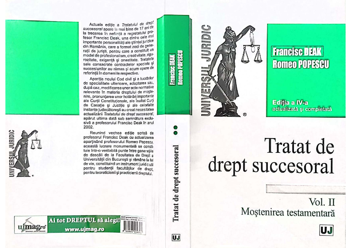 2fr deak tratat de drept succesoral vol ii - Drepturi Reale - Studocu