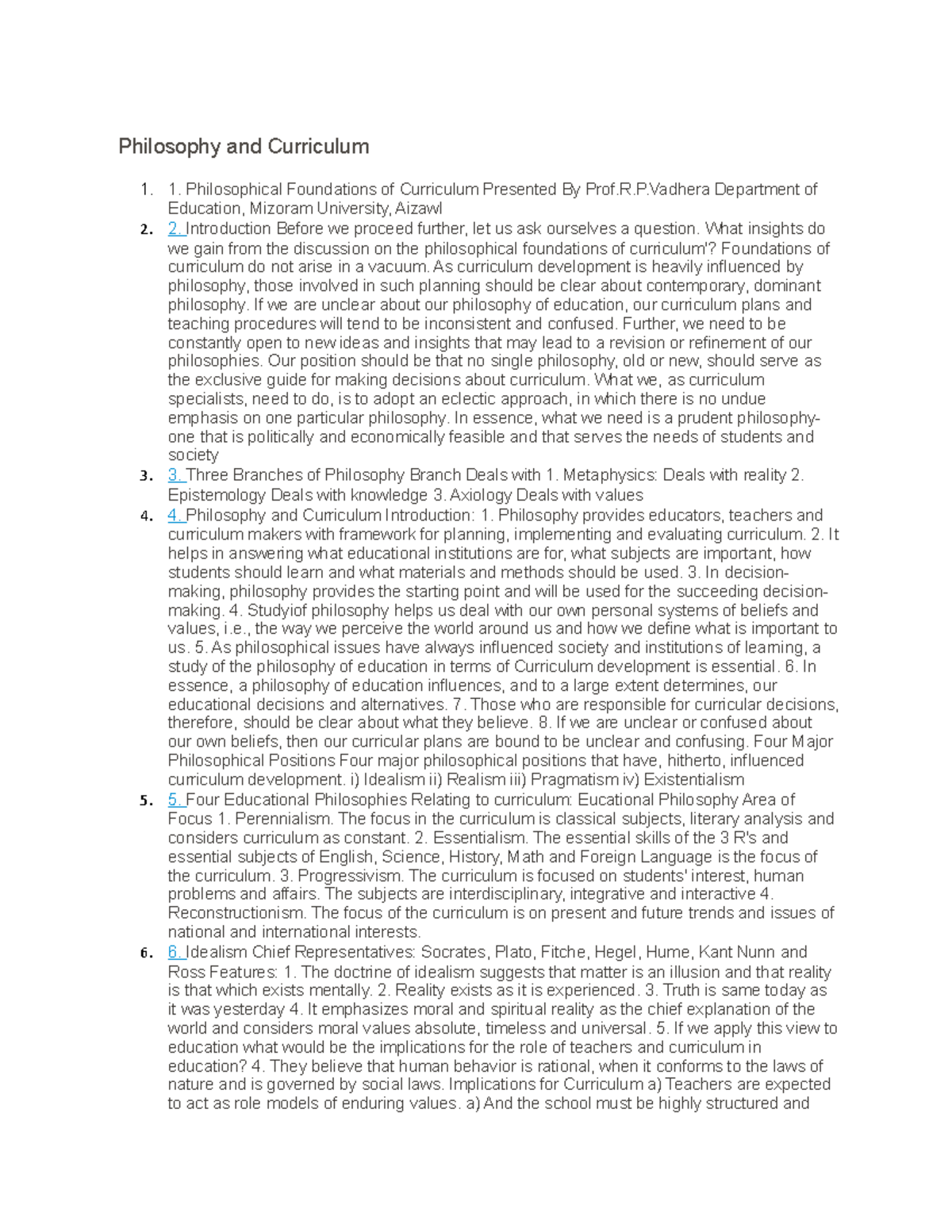 Philosophy and Curriculum - Philosophy and Curriculum Philosophical ...