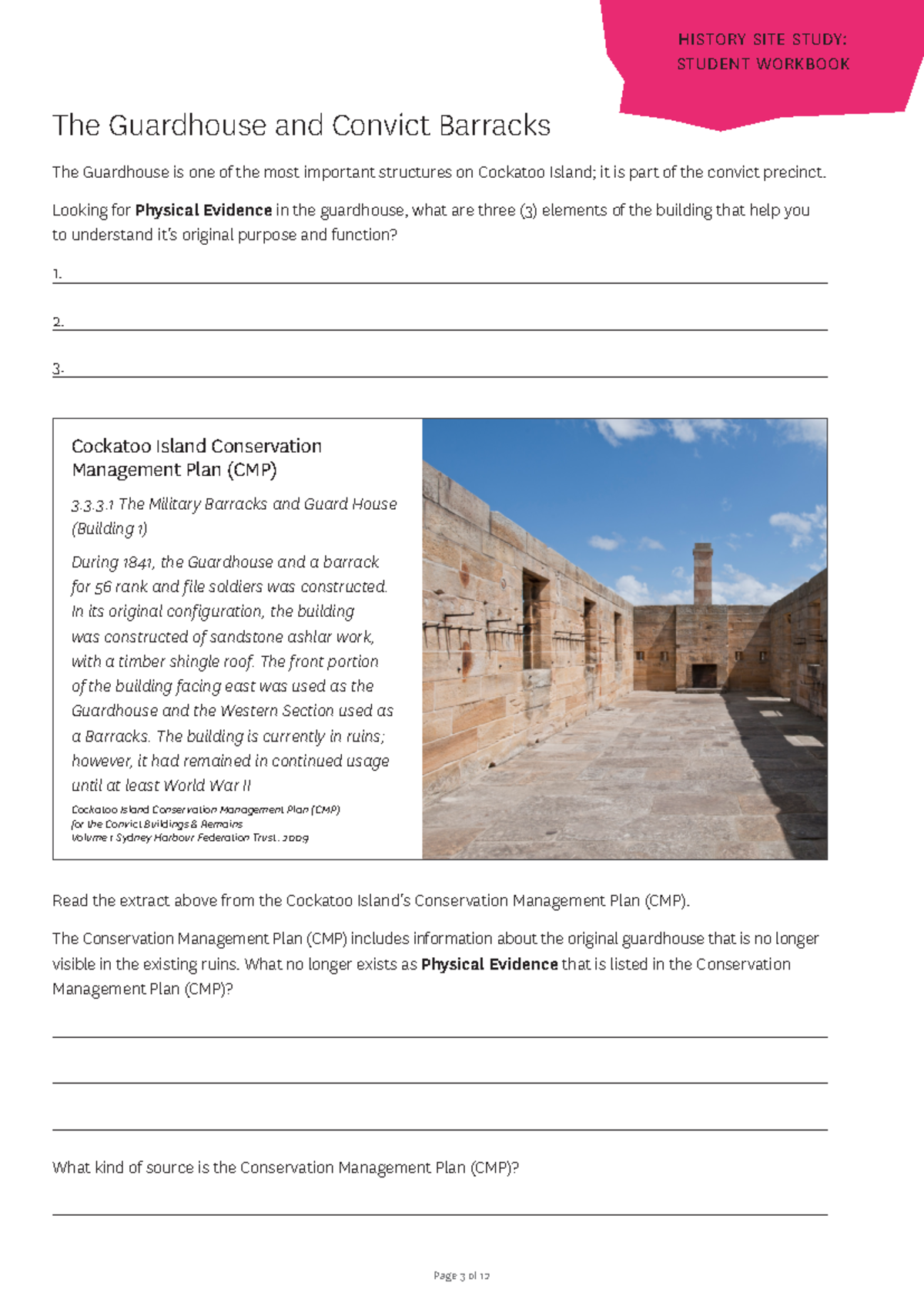 History site study student worksheet 2022 - STUDENT WORKBOOK The ...