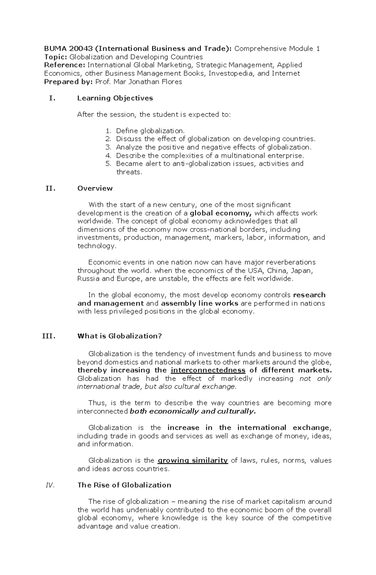 Comprehensive Module 1 IBT - BUMA 20043 (International Business and ...