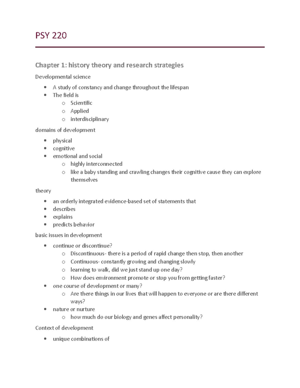 Psy 220 1-25 - notes - PSY 220 Chapter 1: history theory and research ...