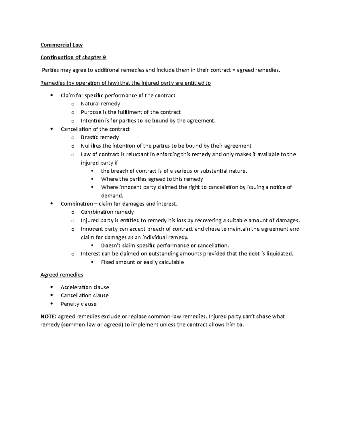Chapter 9 summary of the commercial law texbook - Commercial Law ...