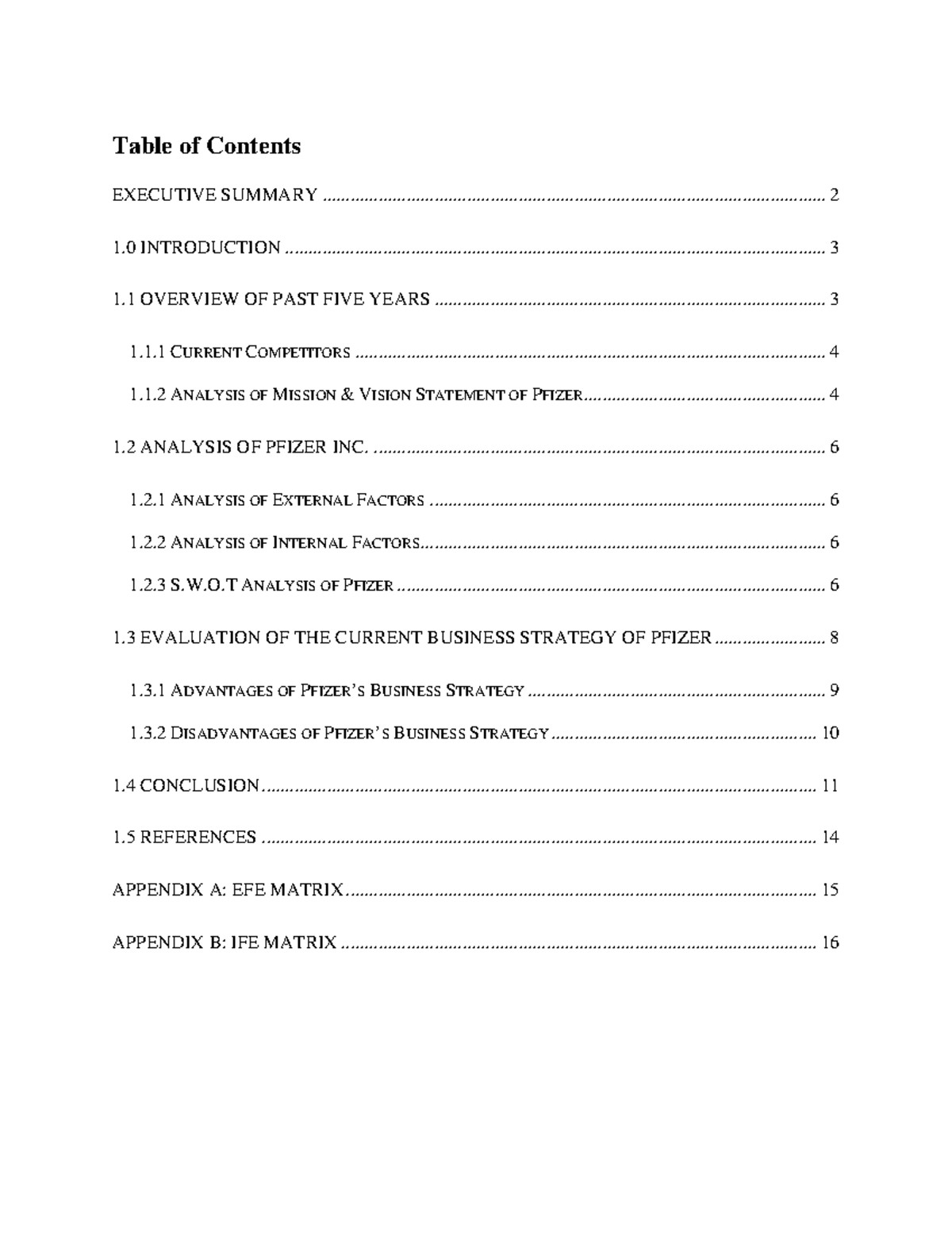 Pfizer Report - Table of Contents EXECUTIVE SUMMARY 1 INTRODUCTION 1 ...