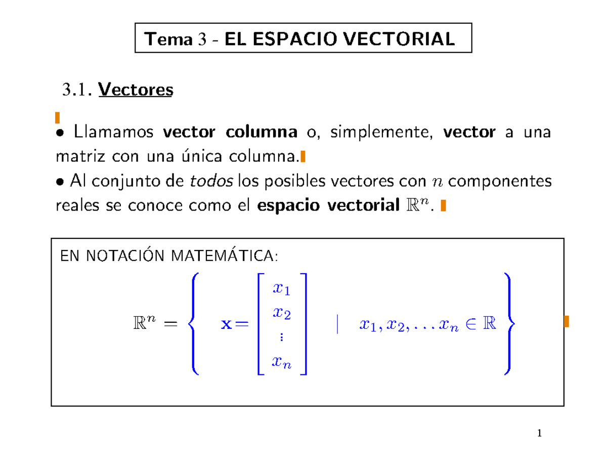 3-Teoría Álgebra Lineal 21-22 - Tema 3 - EL ESPACIO VECTORIAL Vectores ...