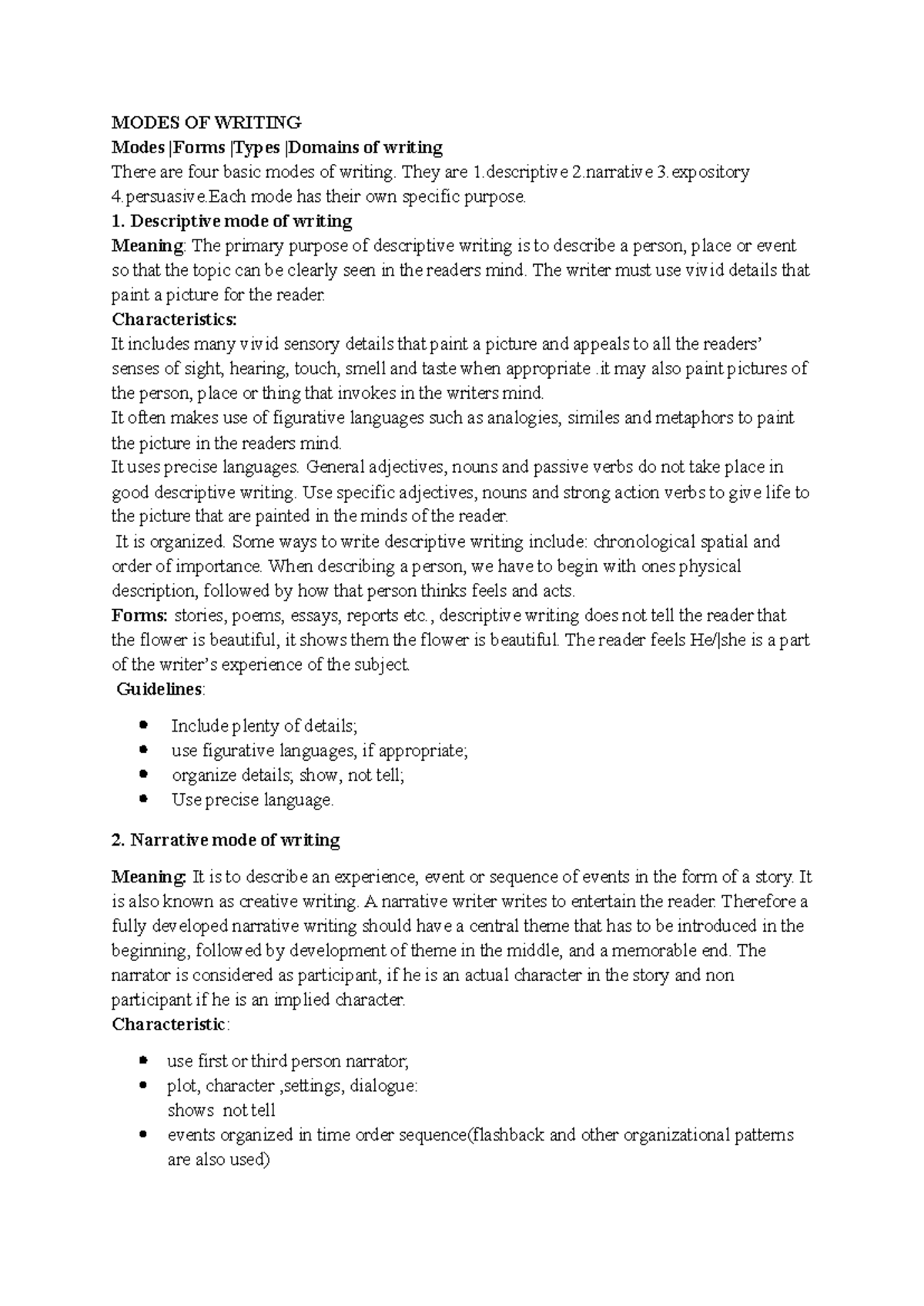 CE II Notes 3 - MODES OF WRITING Modes |Forms |Types |Domains of ...