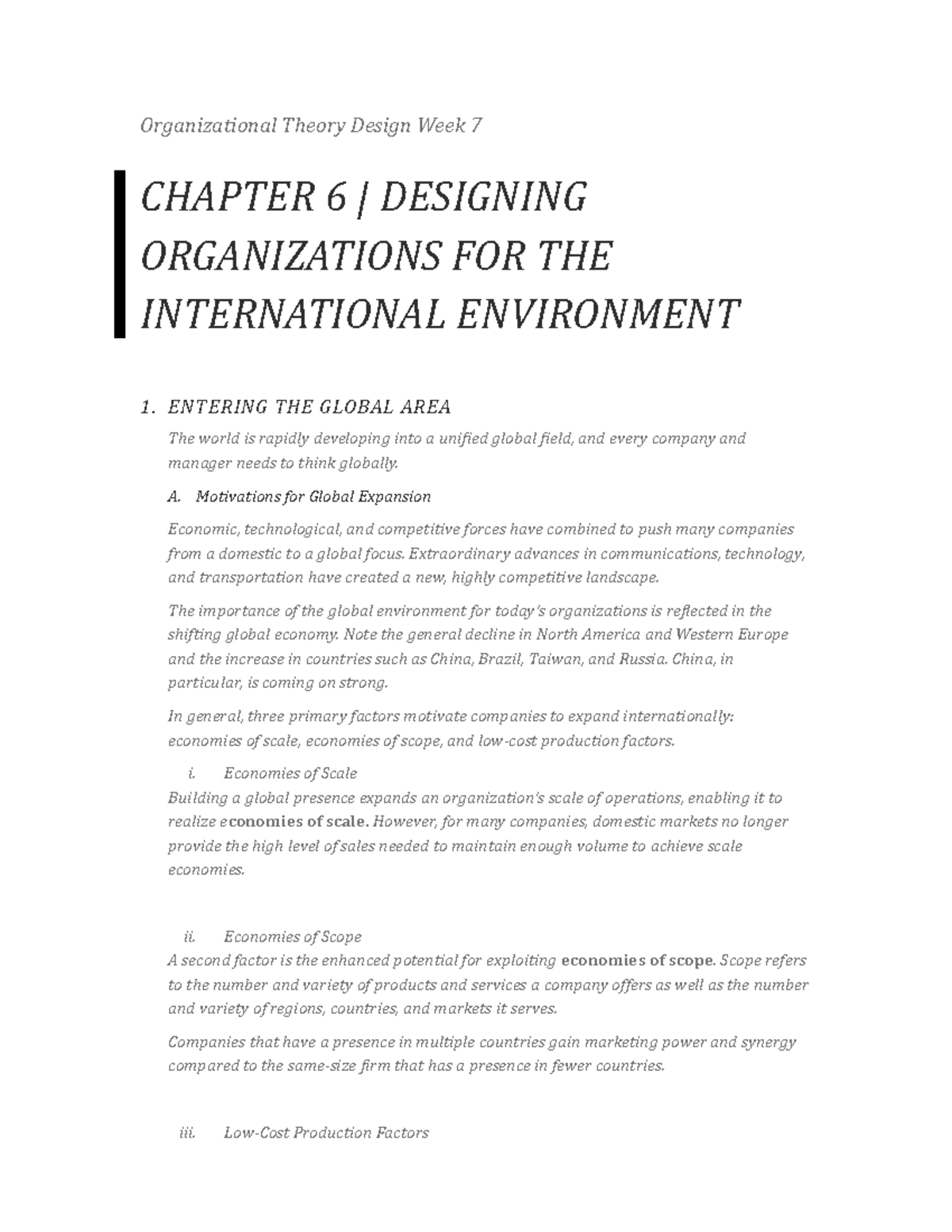 Organizational Theory Design Week 7 - ENTERING THE GLOBAL AREA The ...