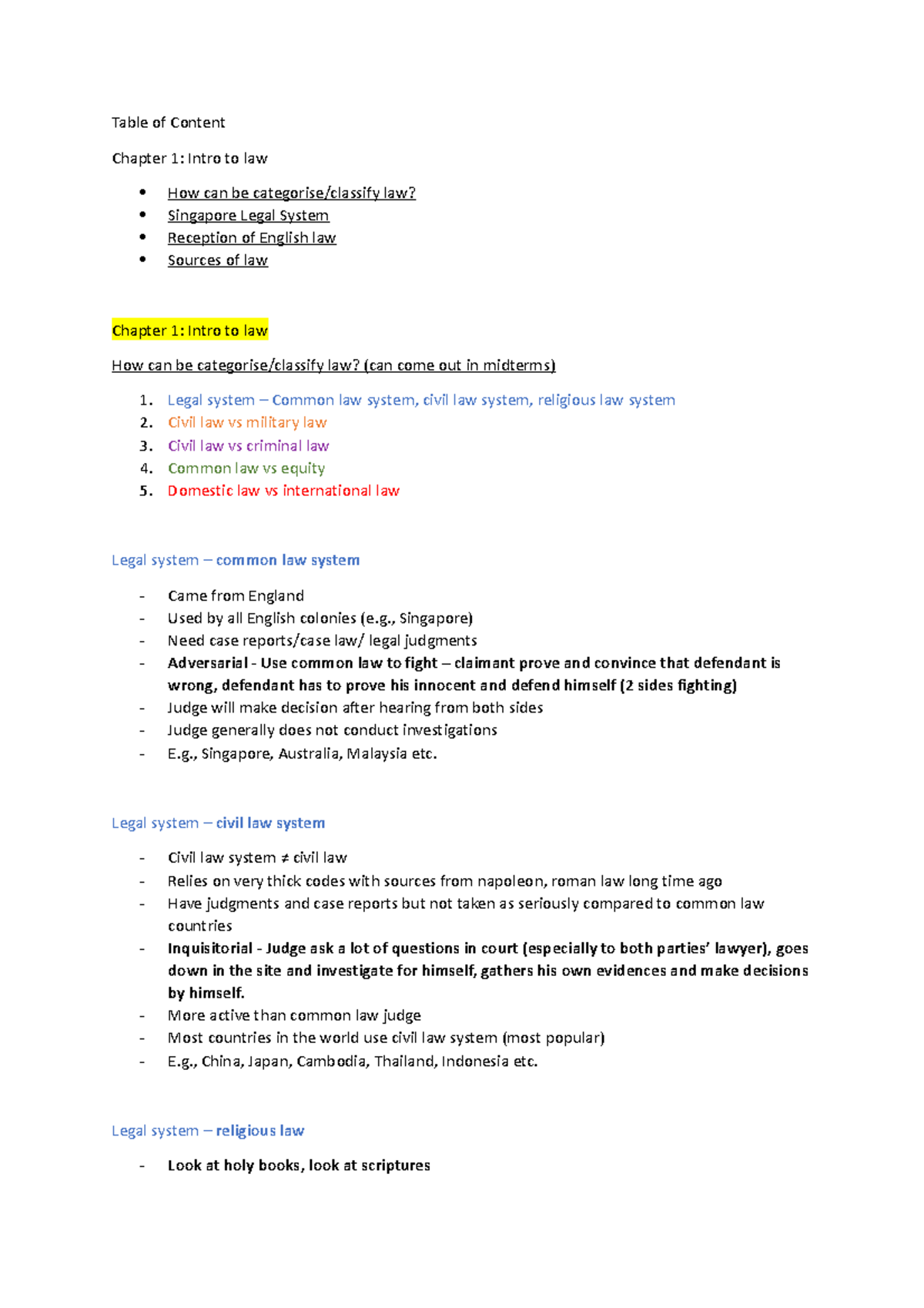 Intro to Law - Table of Content Chapter 1: Intro to law How can be ...