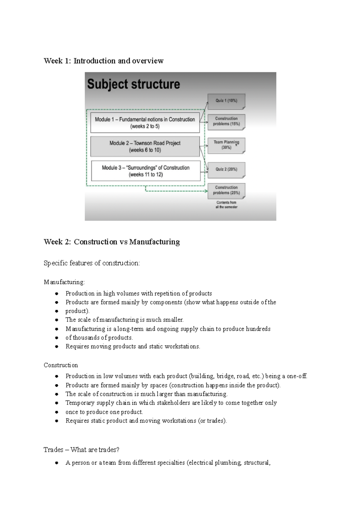 Construction Notes - Week 1: Introduction and overview Week 2 ...